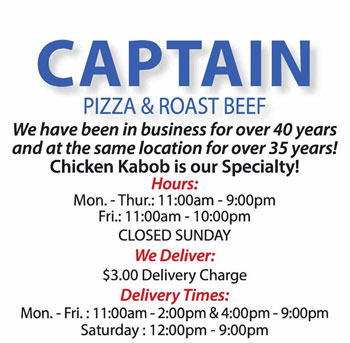 Menu | Captain Pizza & Roast Beef
